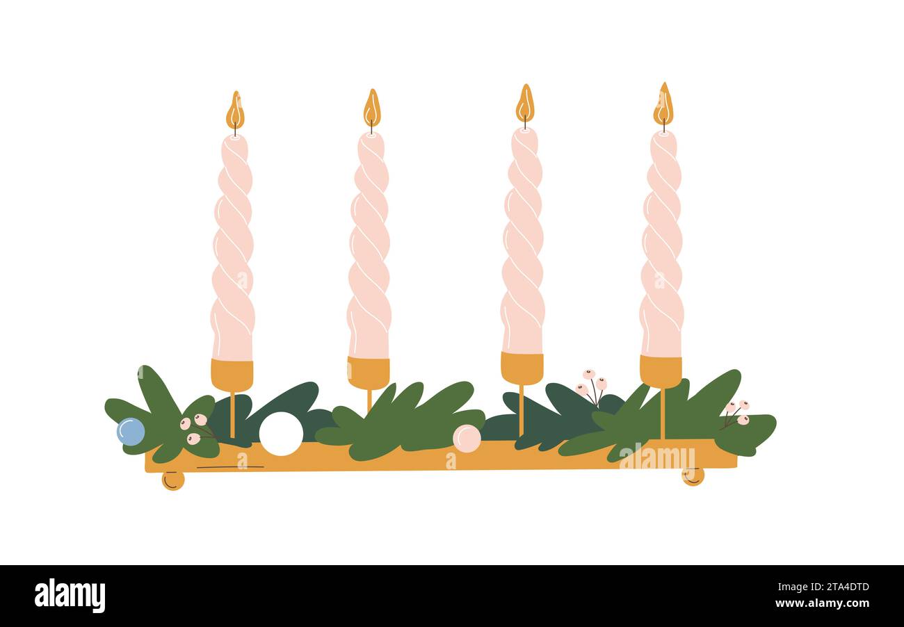 Advent wreaths with long four candles.Vector illustration in flat style ...