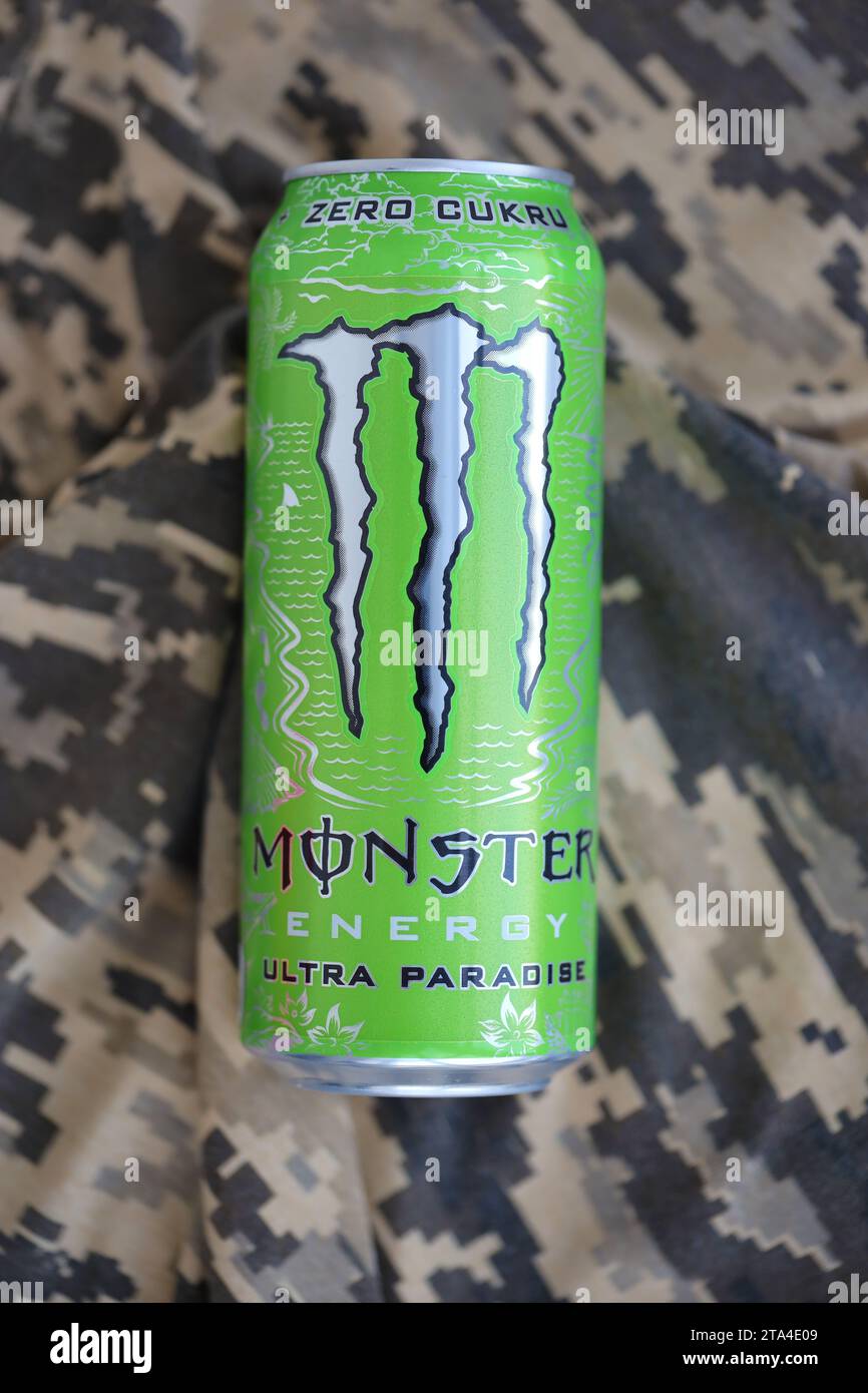 KYIV, UKRAINE - 4 MAY, 2023: Monster energy drink ultra paradise in ...
