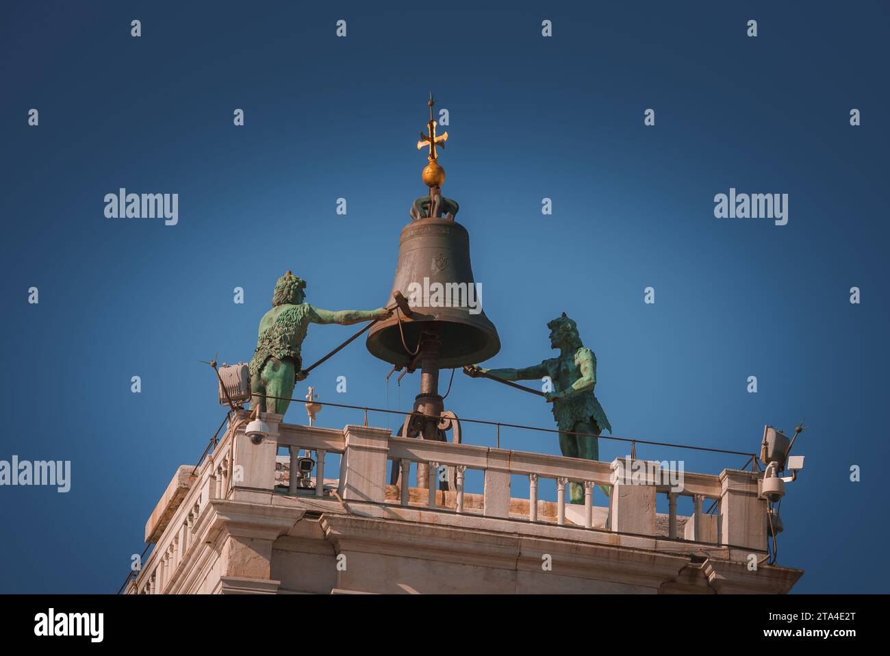 Venetian Building with Bell Tower and Statues in Clear Weather, Italy ...