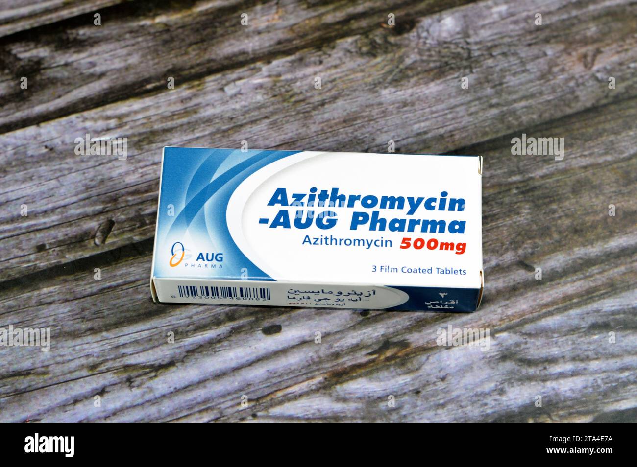 Cairo, Egypt, October 15 2023: Azithromycin 500mg tablets by AUG Pharma ...