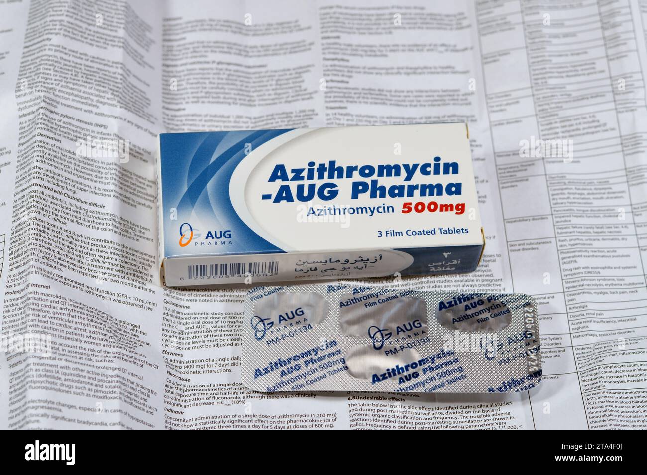 Cairo, Egypt, October 15 2023: Azithromycin 500mg tablets by AUG Pharma ...