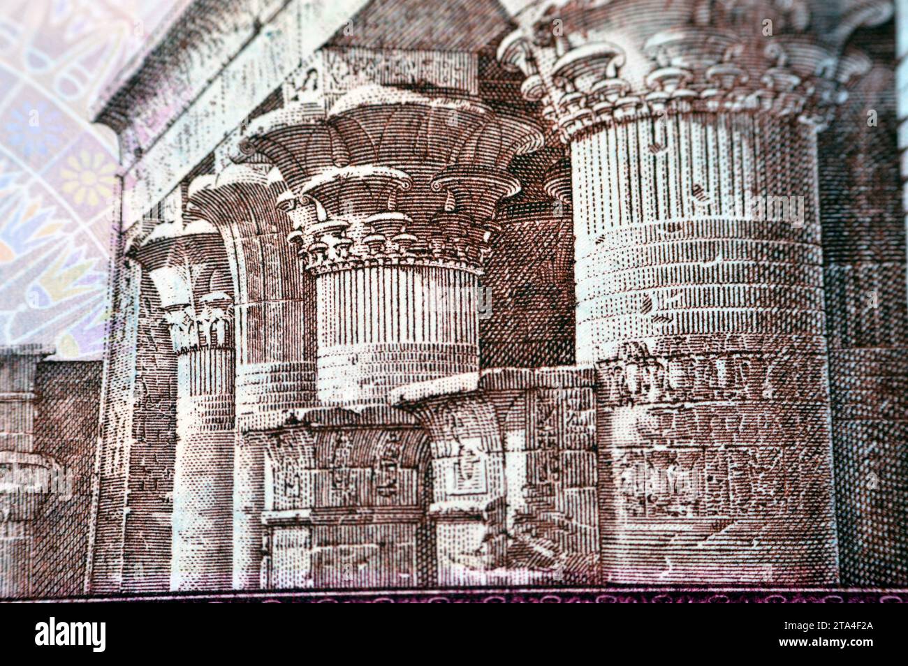 Details, closeup of Egyptian money banknotes of 50 LE fifty pounds ...