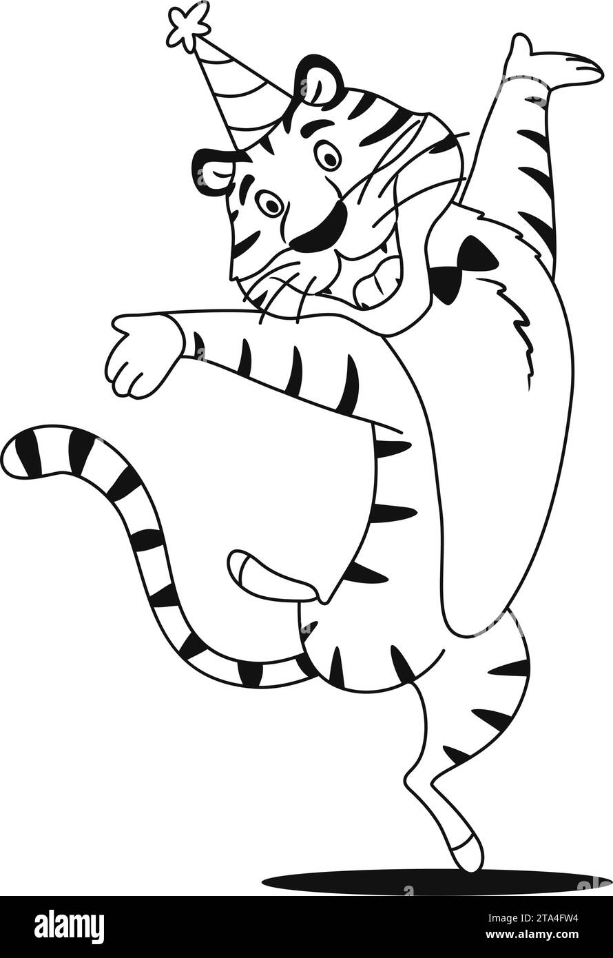 Coloring page. Funny cartoon dancing tiger Stock Vector Image & Art - Alamy
