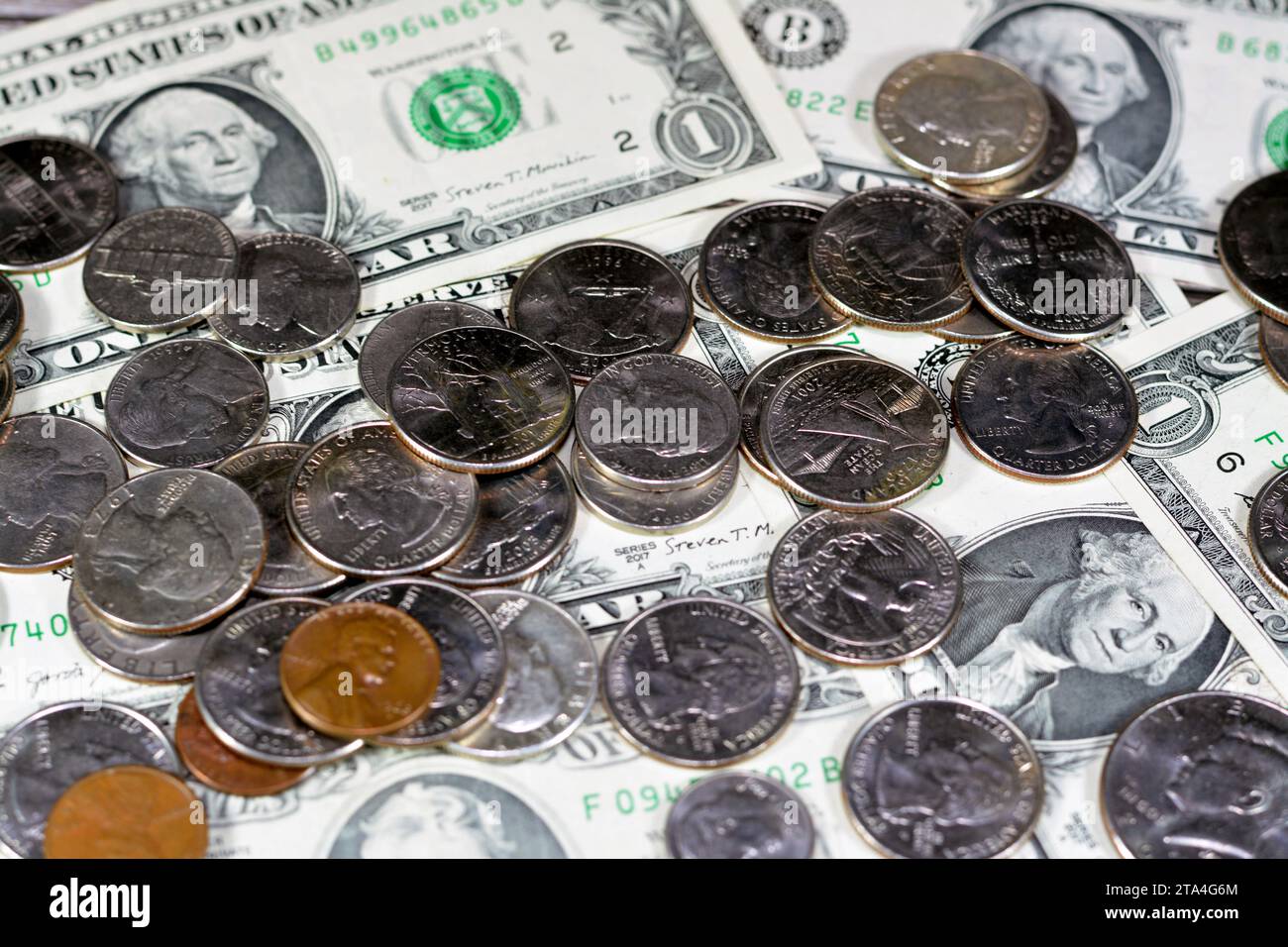 American USD old money dollars banknote bills and coins, vintage retro ...