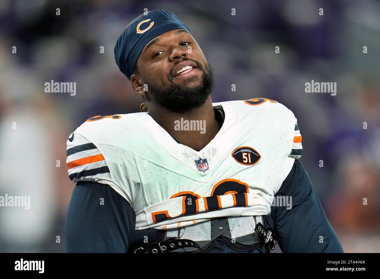 Chicago Bears defensive tackle Zacch Pickens (96) stands on the field ...