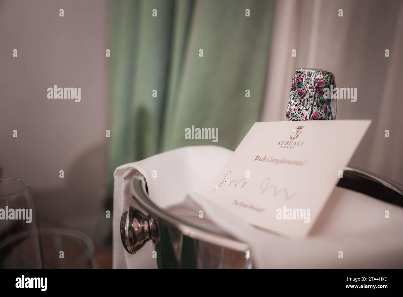Luxurious Champagne Bucket on Table in Elegant Venetian Setting ...