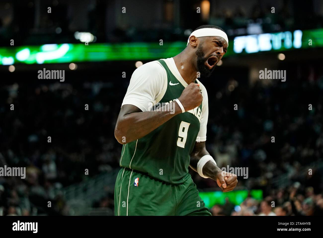Milwaukee Bucks' Bobby Portis pumps up the crowd during the second half ...