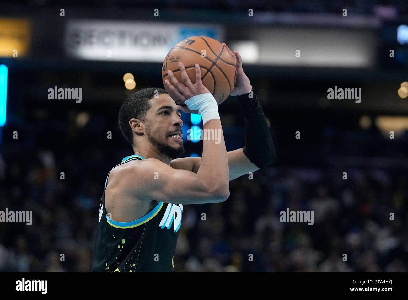 Indiana Pacers' Tyrese Haliburton shoots during the first half on an ...