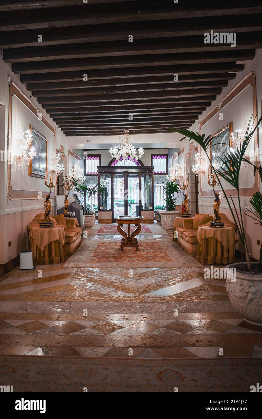 Luxurious Traditional Venice Hotel Lobby with Marble Flooring and ...