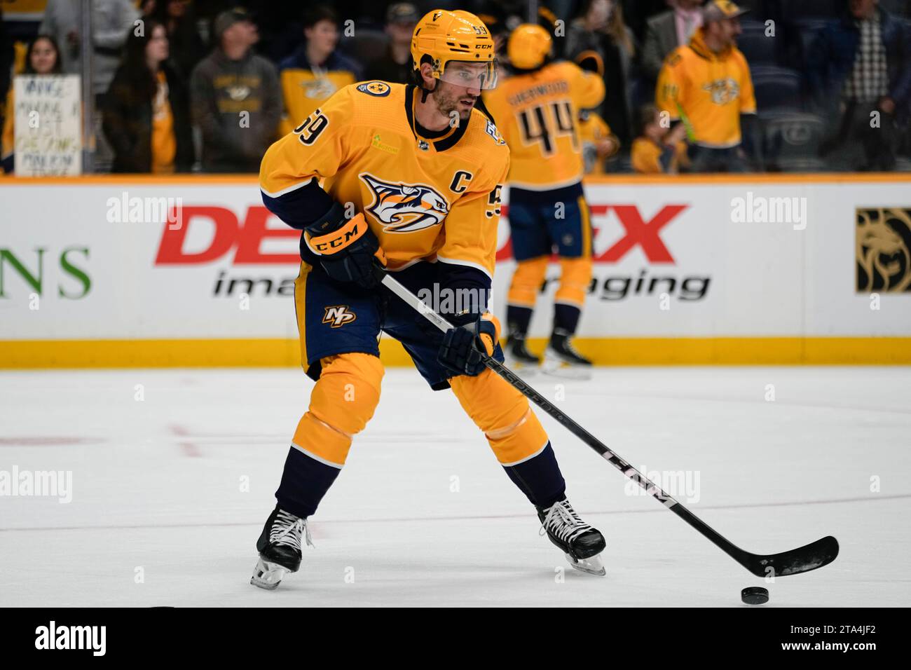 Nashville Predators defenseman Roman Josi (59) warms up before an NHL ...