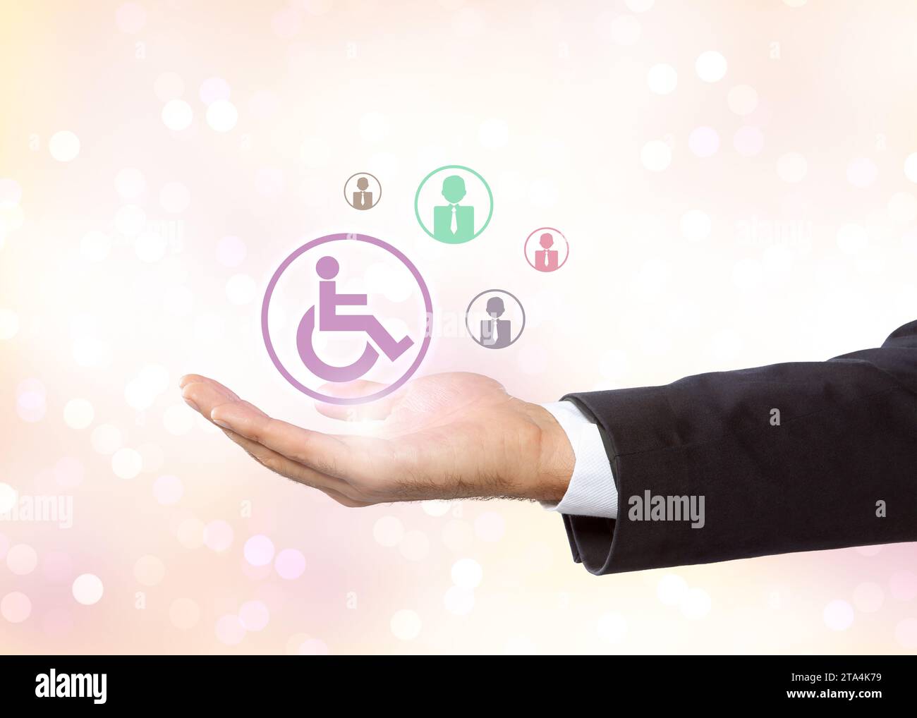 Inclusive workplace culture. Businessman holding international symbol ...