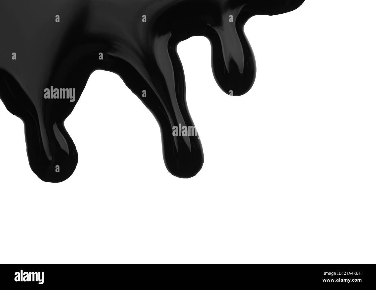 Black viscous liquid flowing on white background Stock Photo - Alamy