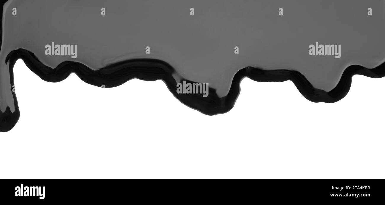 Black viscous liquid flowing on white background Stock Photo - Alamy
