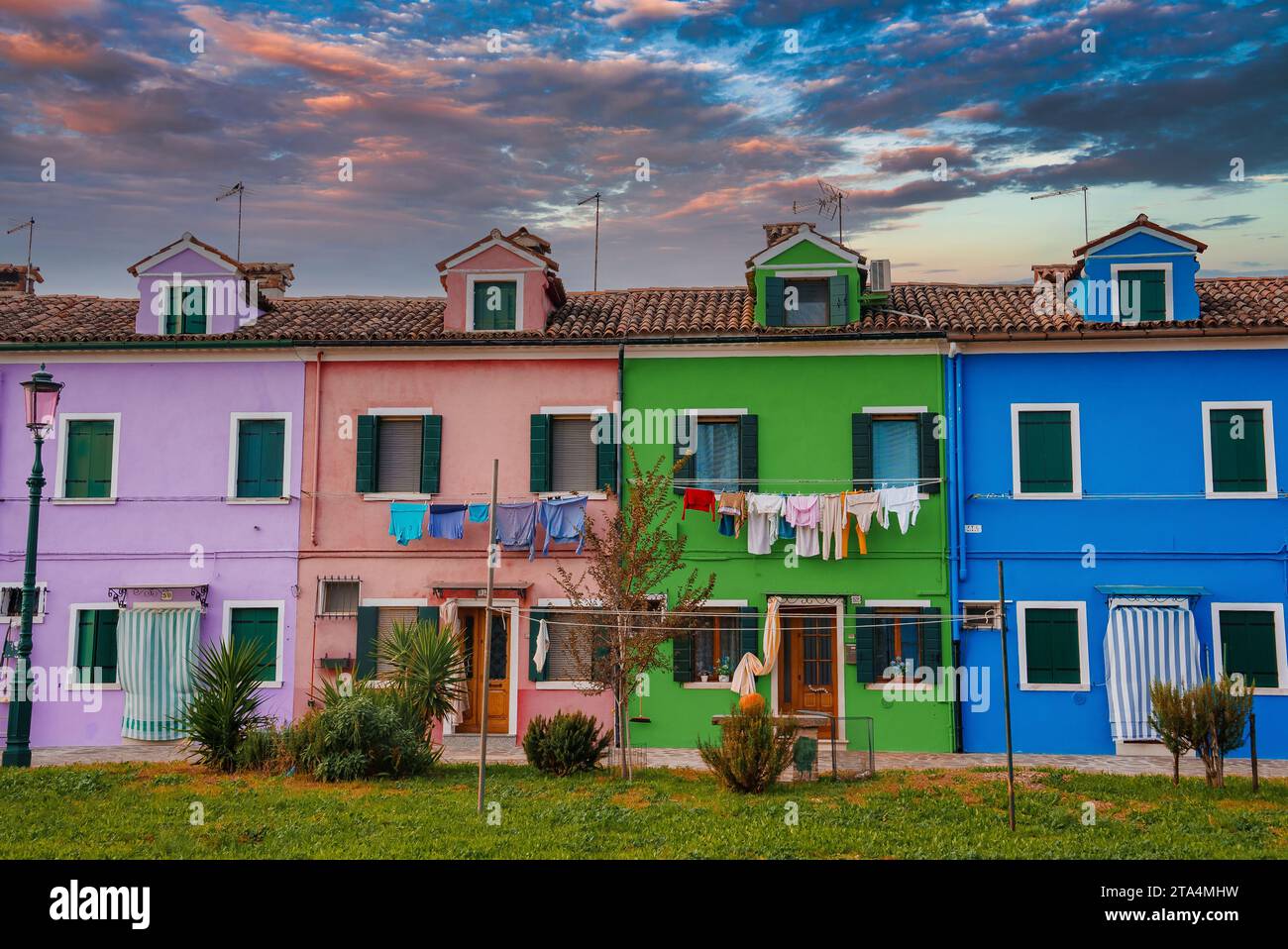 Vibrant Row of Colorful Houses in Burano, Italy - Traditional Venetian ...