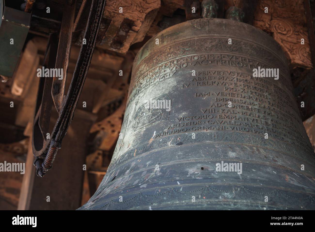 Large bell inside historic building in Venice, Italy - architectural ...