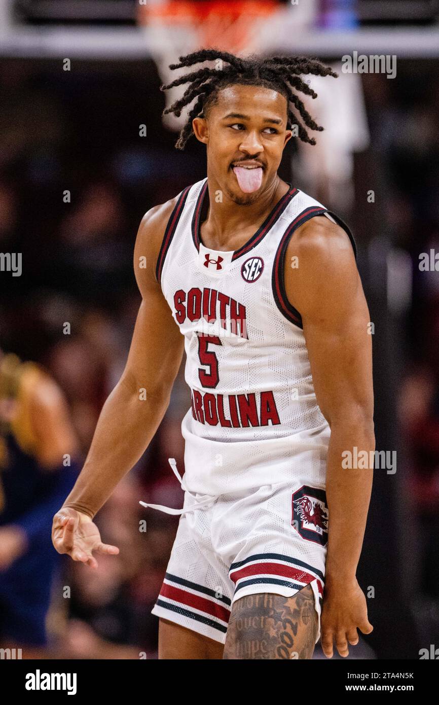 Columbia, SC, USA. 28th Nov, 2023. South Carolina Gamecocks guard ...