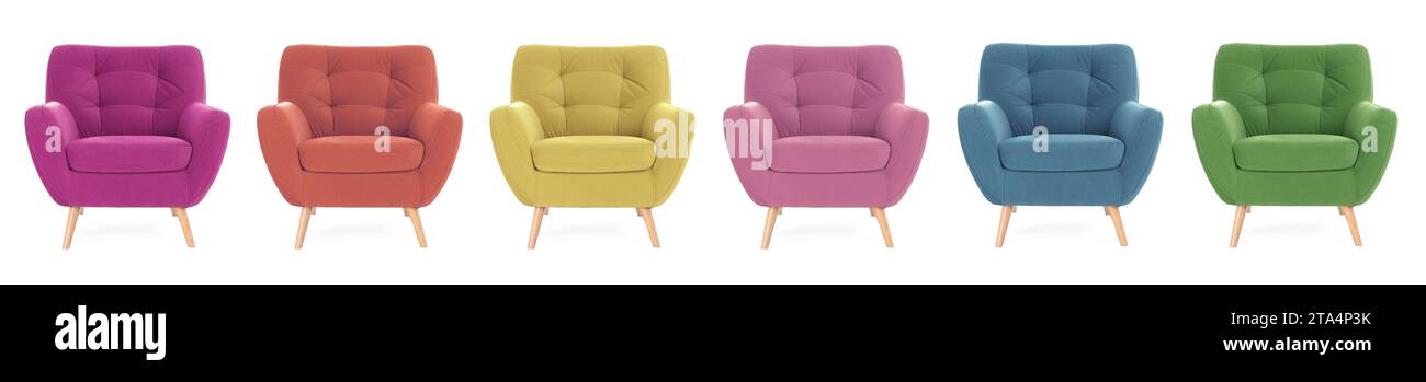 Different colorful armchairs isolated on white, set Stock Photo - Alamy