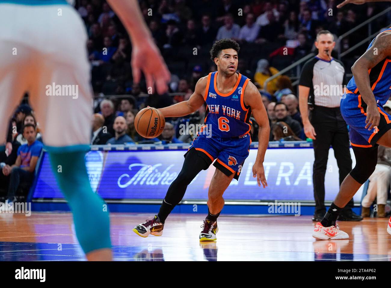 New York Knicks guard Quentin Grimes (6) handles the ball during the ...