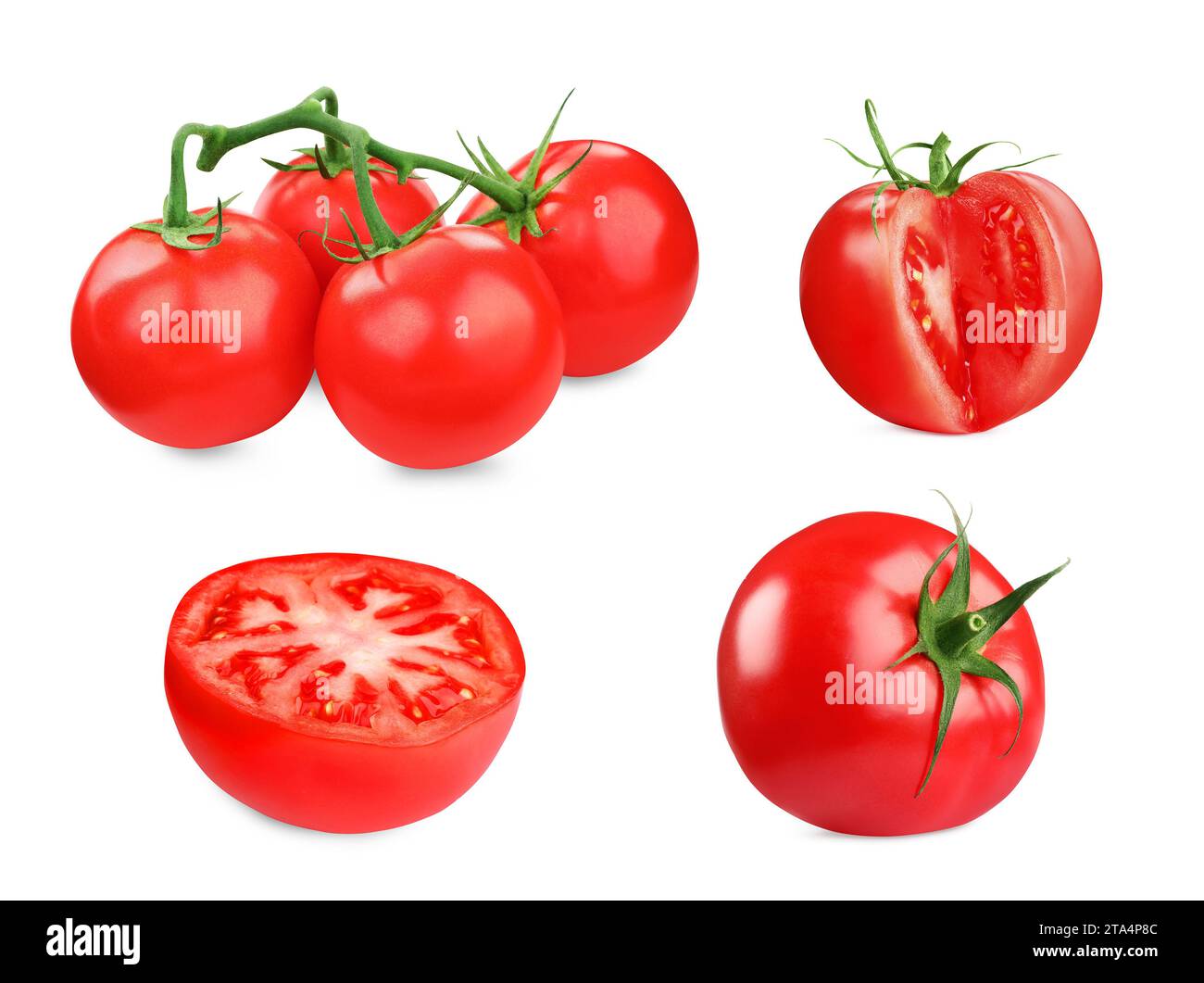 Whole and cut ripe tomatoes isolated on white, set Stock Photo - Alamy