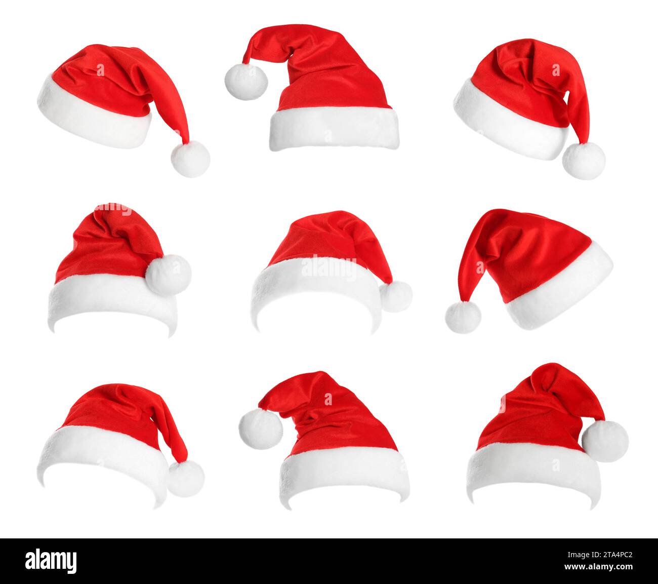 Red Santa Claus hat isolated on white, set Stock Photo - Alamy