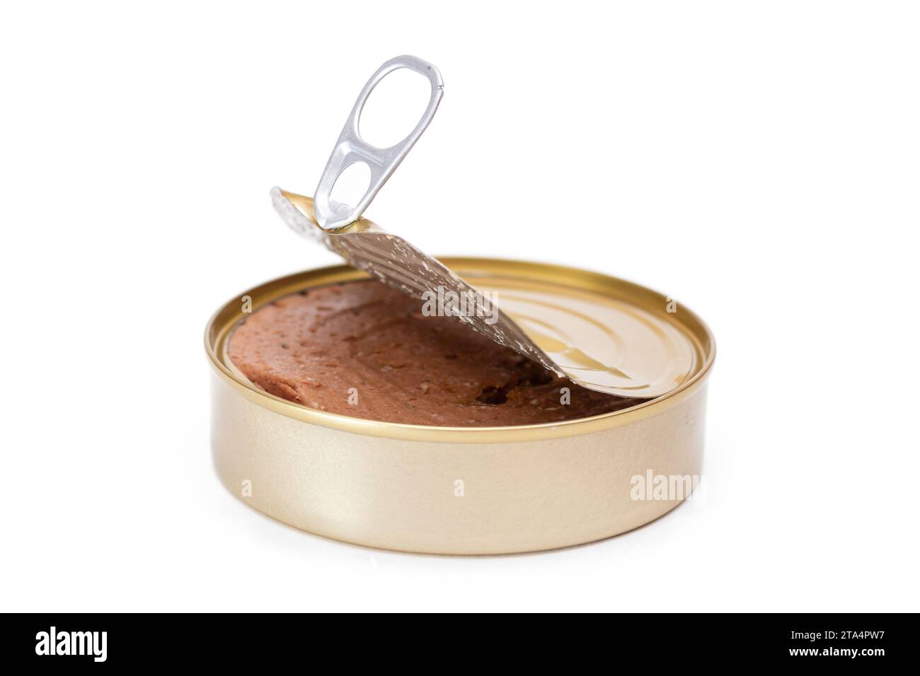 Opened Tin Can with Chicken Liver Pate Isolated on White Background ...