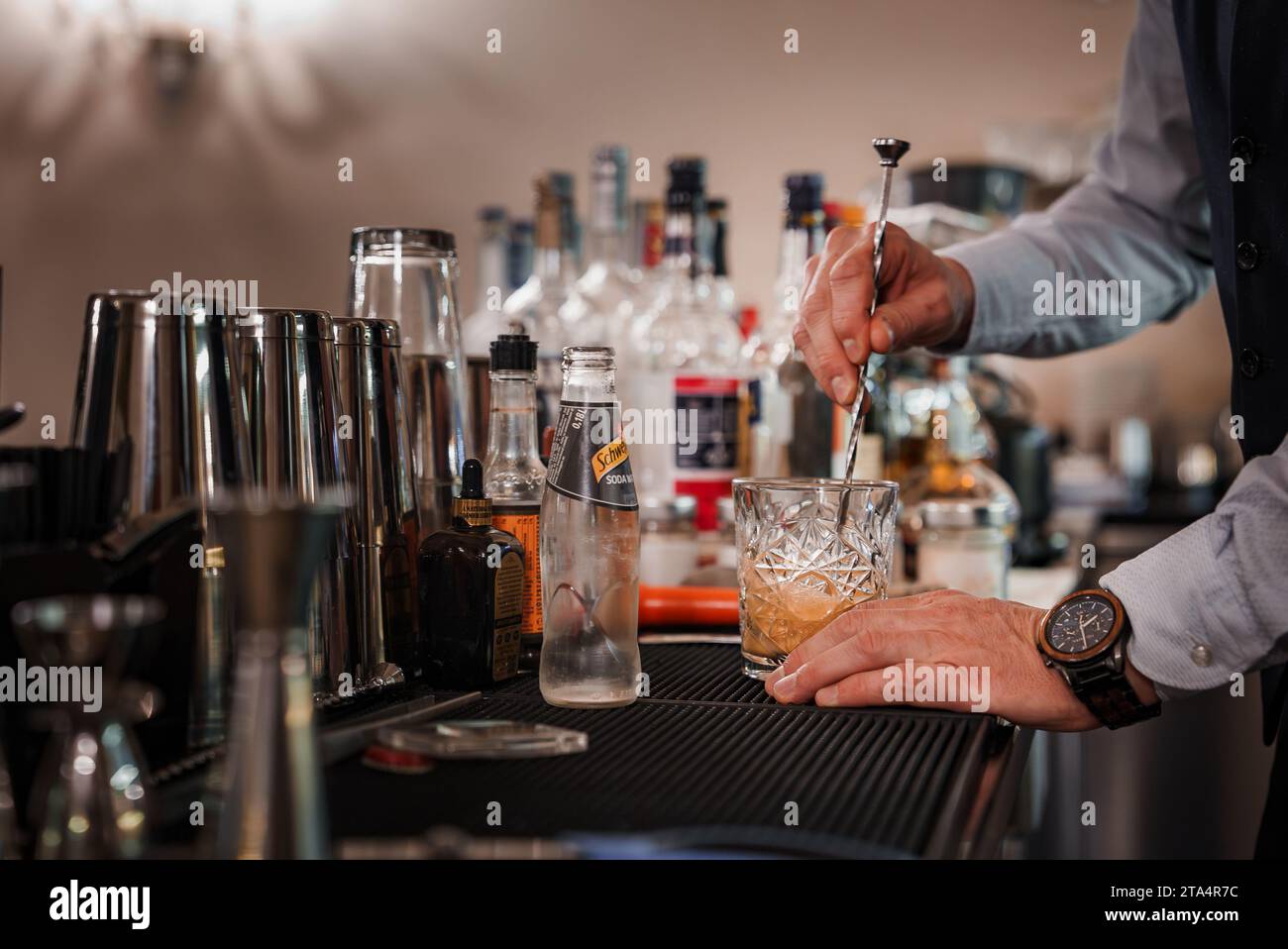 Venetian Mixology: Bartender Crafting a Drink in a Sophisticated and ...