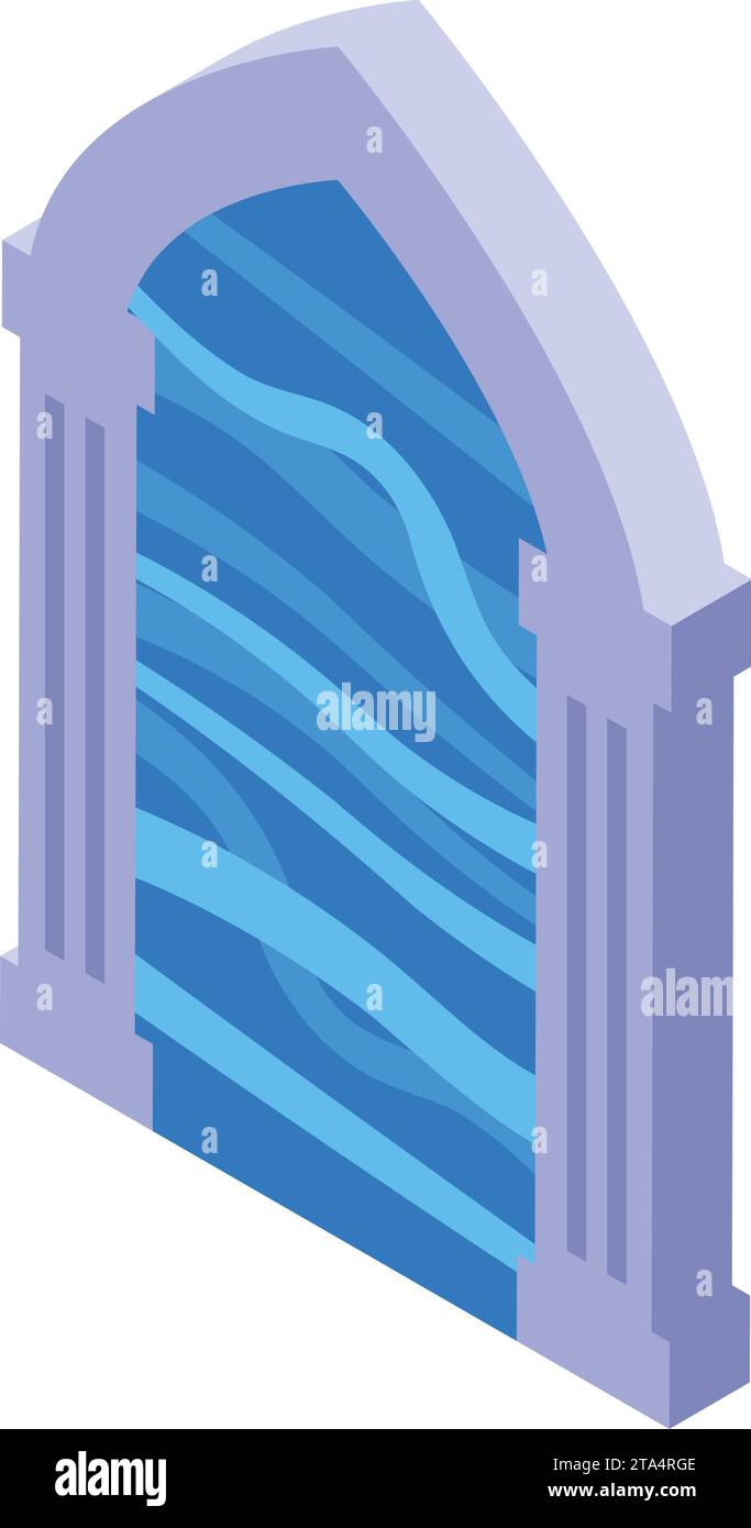 Blue plasm portal door icon isometric vector. Rock glow fairy. Neon ...