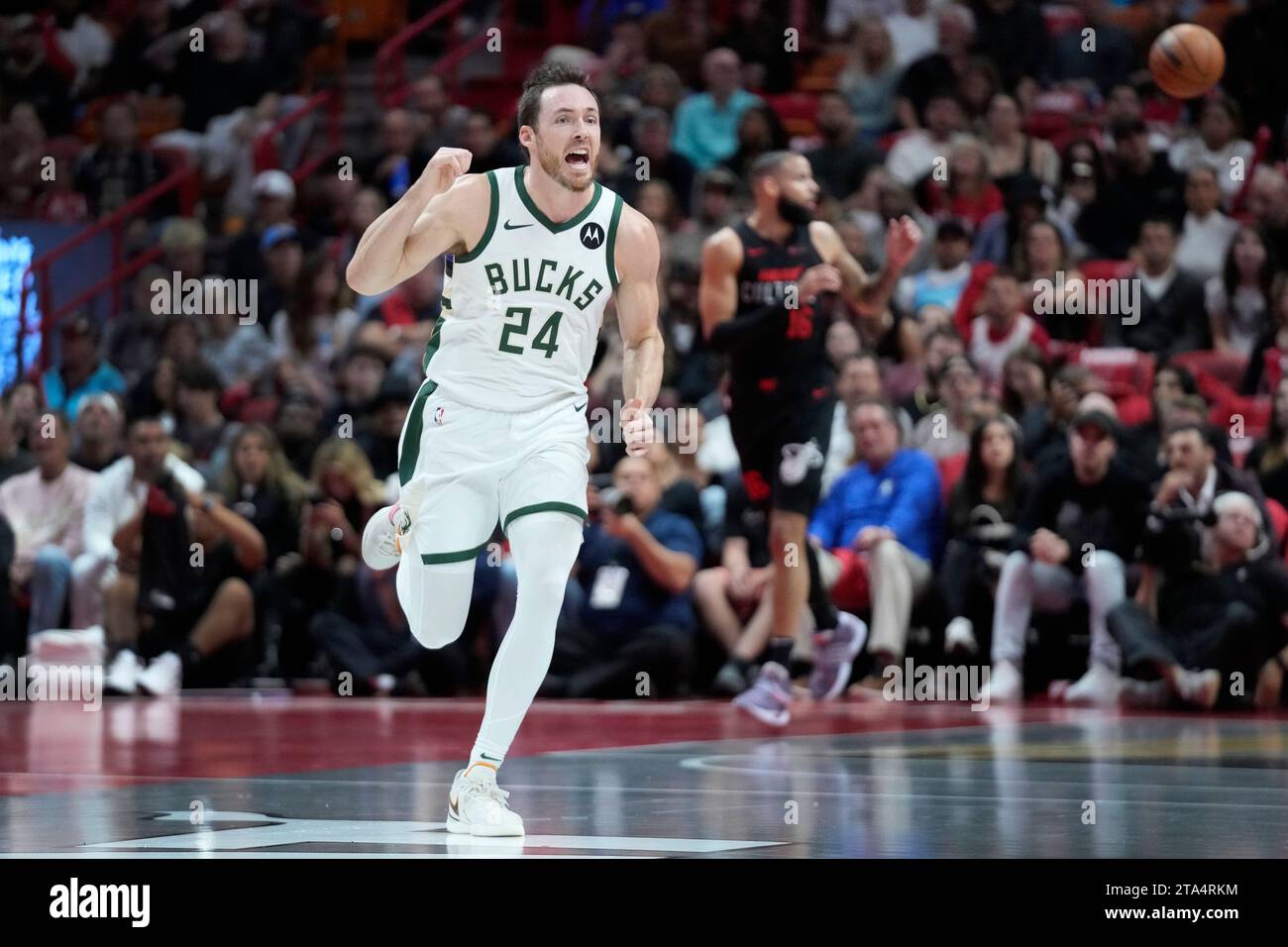 Milwaukee Bucks guard Pat Connaughton (24) celebrates after scoring ...