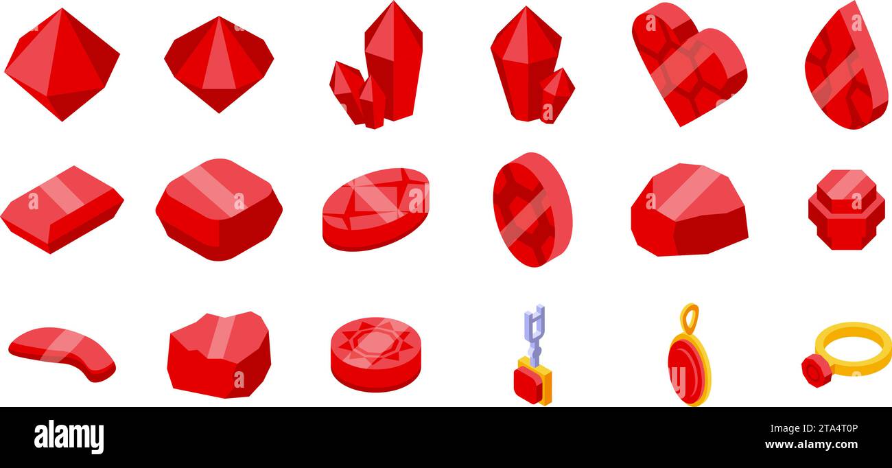 Ruby rock icons set isometric vector. Magic gem stone. Mineral crystal ...