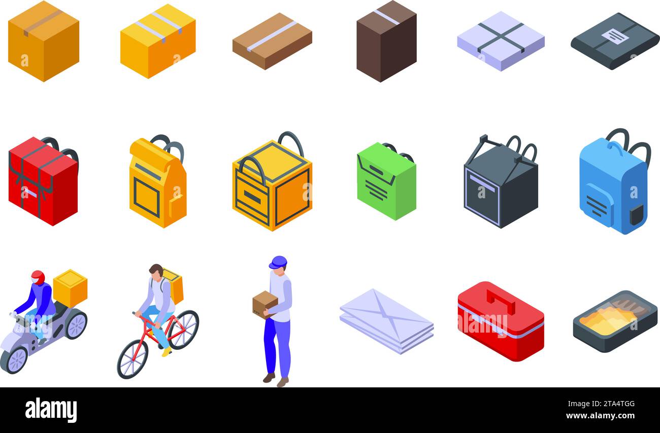 Case for courier icons set isometric vector. Deliver parcel box. Carton ...