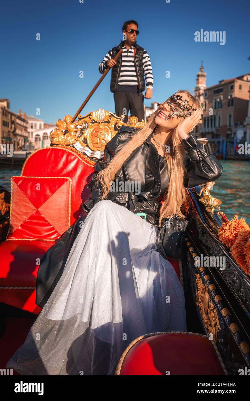Romantic Gondola Ride In Venice Elegant Couple Enjoying Traditional
