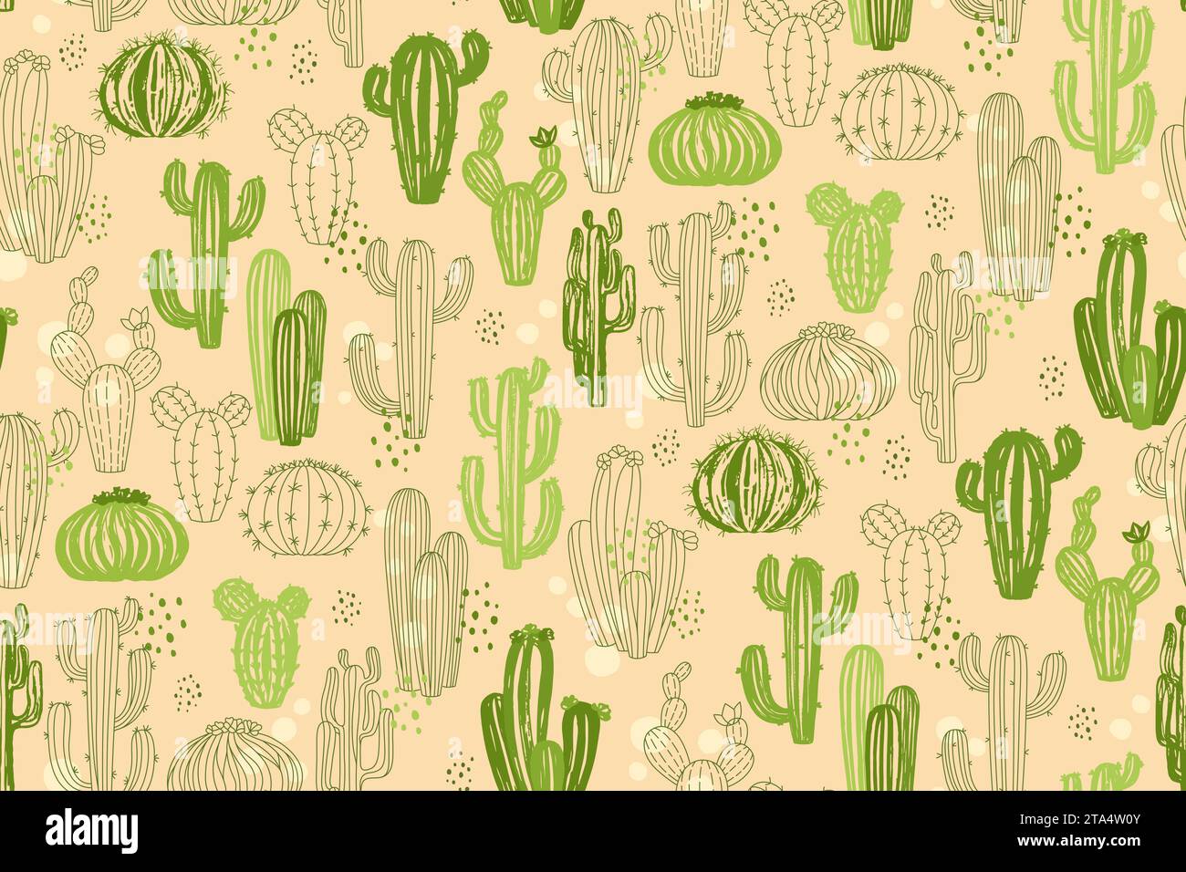 Cactus grungy seamless pattern. Trendy textured succulent plants repeat ...