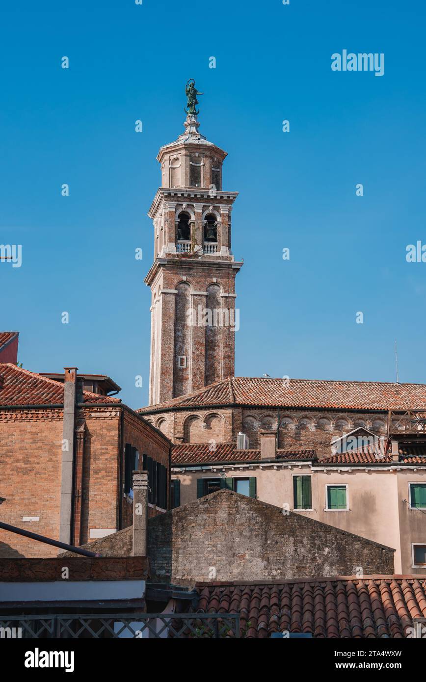 Stunning Daytime View of Venice with Clock Tower and Boats from Rooftop ...