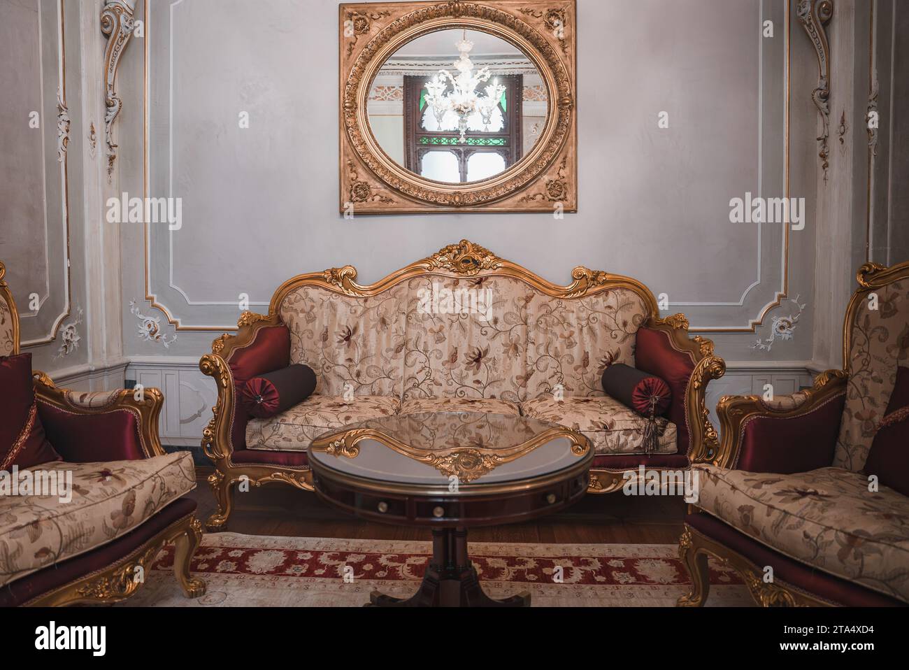 Venetian Style Luxury Room with Ornate Furniture and Grand Mirror in ...