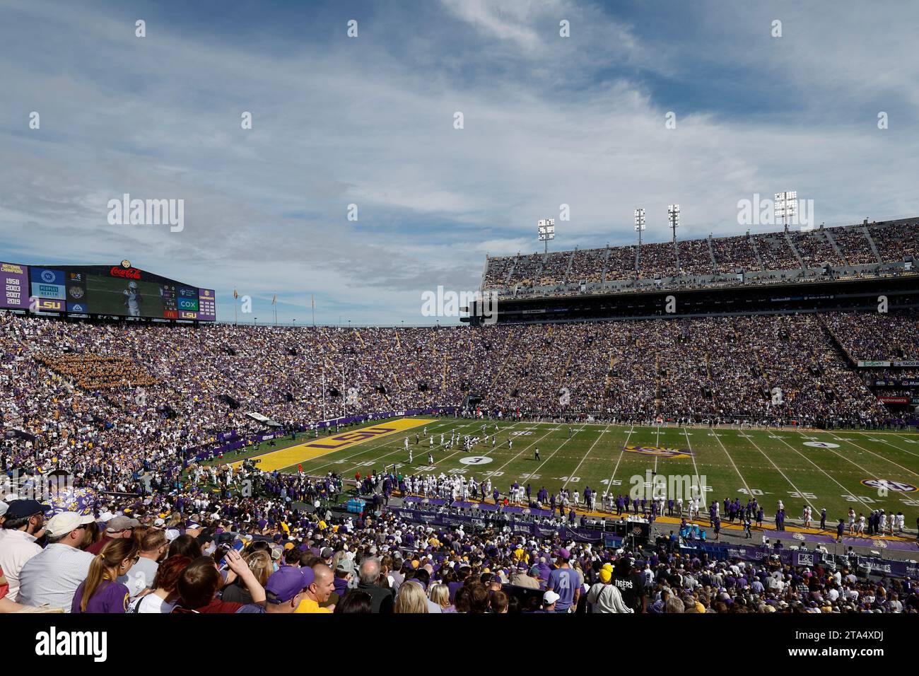 Tiger Stadium in a general stadium view, GV, from midfield of the upper ...