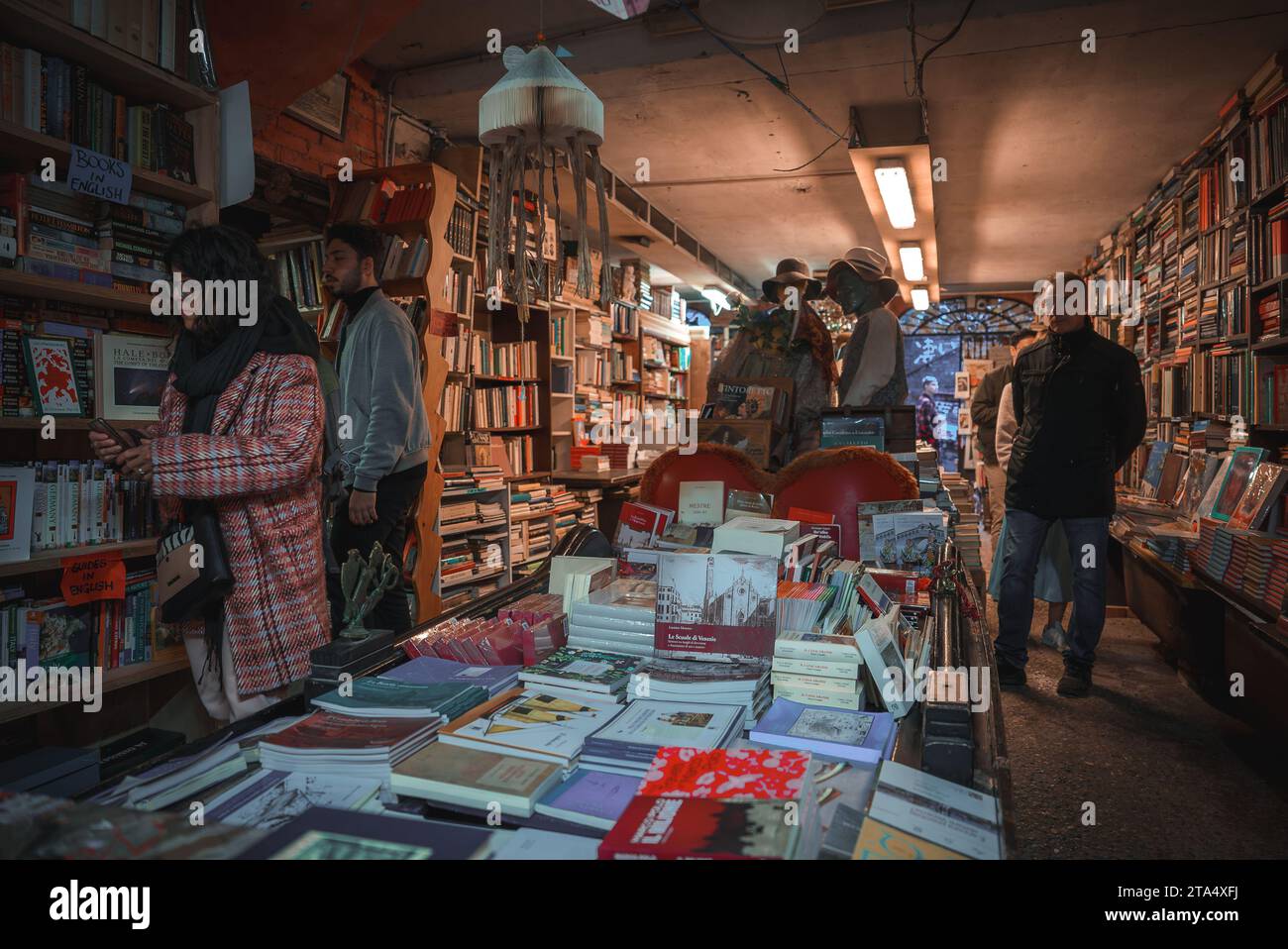 Cozy and Inviting Bookstore with Crowded Shelves and Dim Lighting ...
