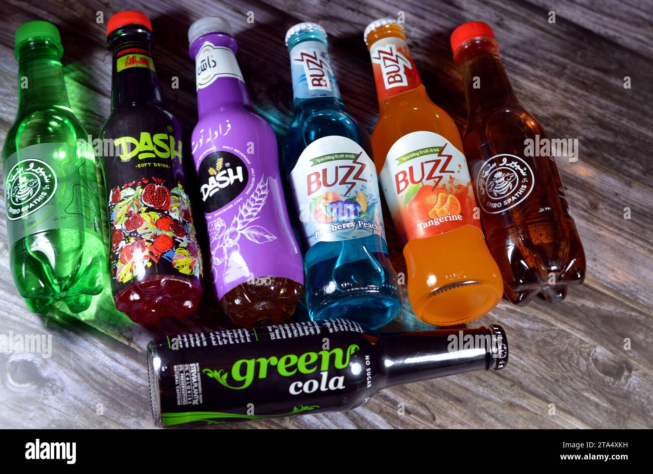 Cairo, Egypt, November 24 2023: variety of soft soda drinks of ...