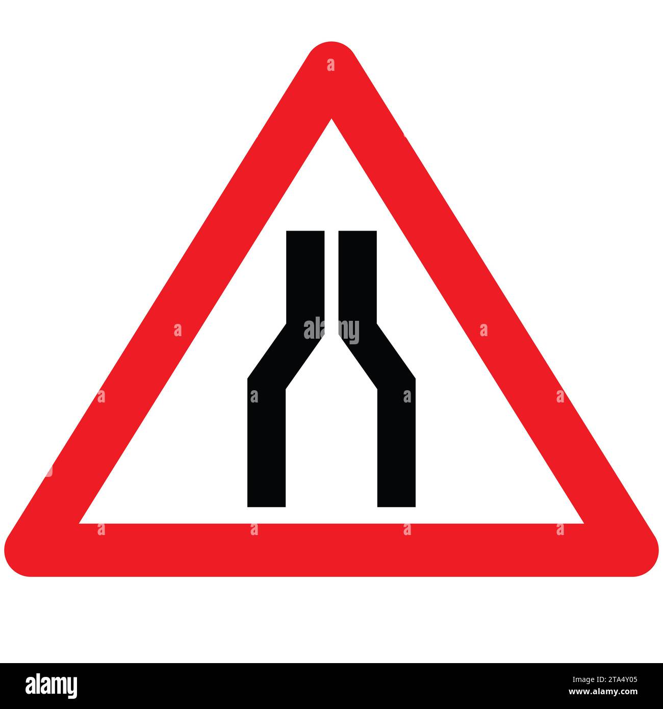 Narrowing of the road icon. Road narrows on both sides sign. UK Road ...