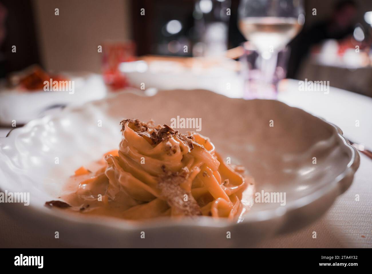 Traditional Italian Pasta and Wine in Formal Venetian Dining Setting ...