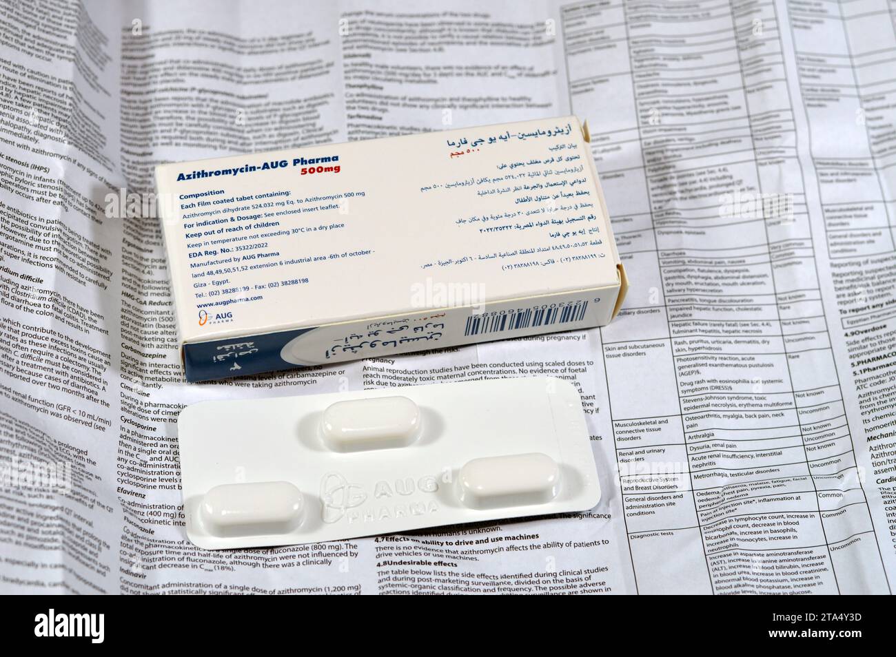 Cairo, Egypt, October 15 2023: Azithromycin 500mg tablets by AUG Pharma ...