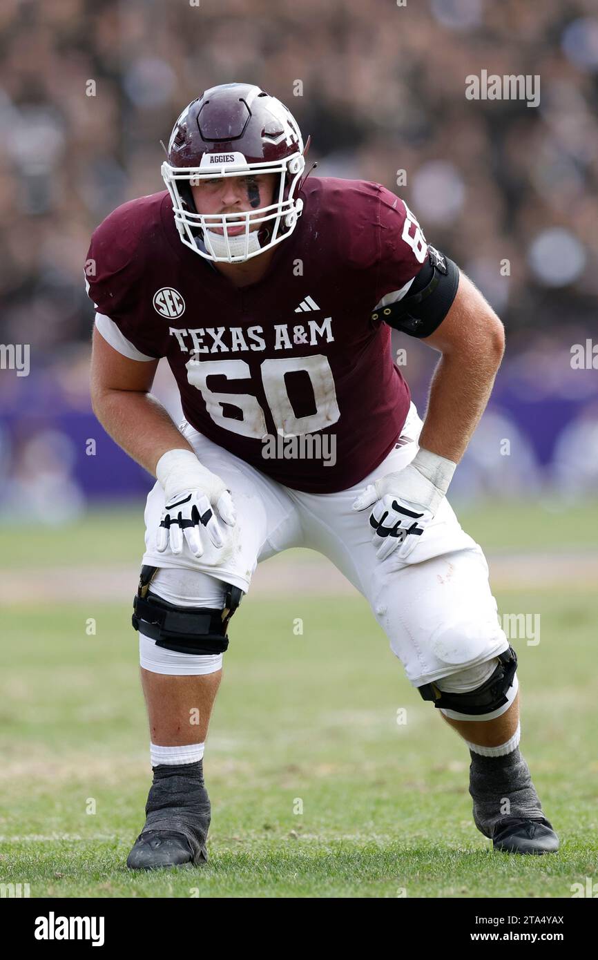 Texas A&M offensive lineman Trey Zuhn III (60) lines up for the snap ...