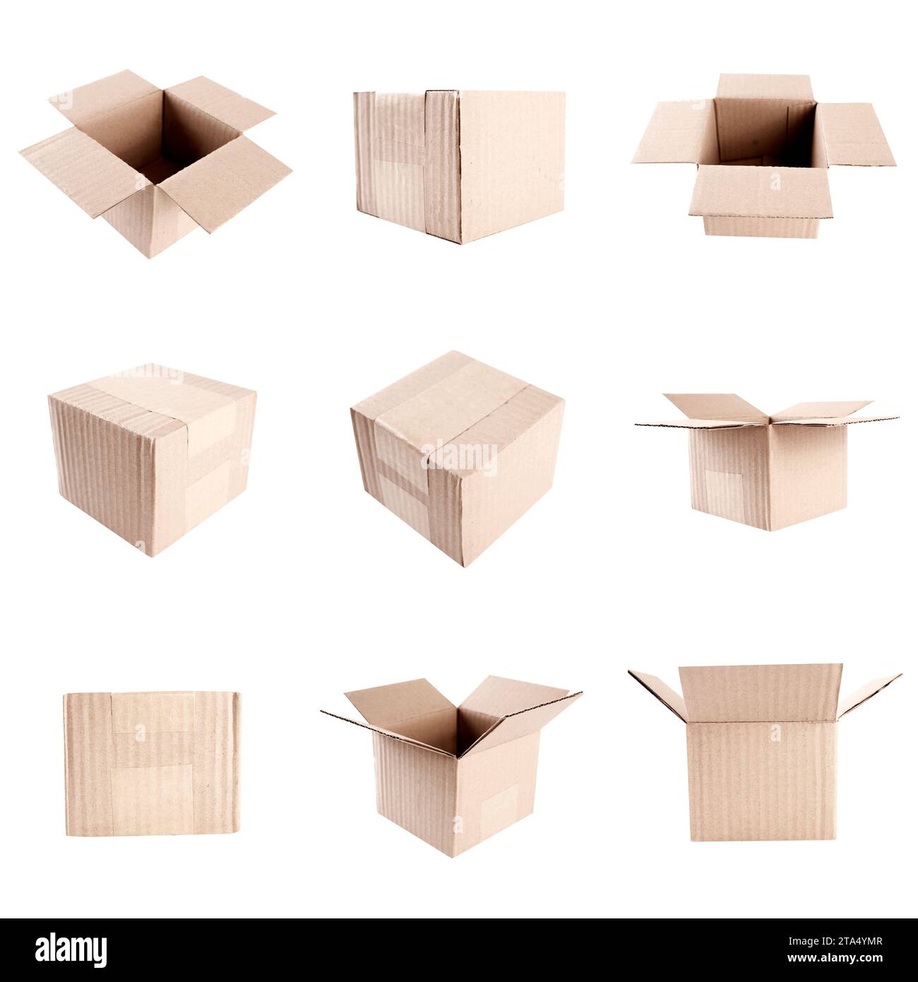 A set of cardboard boxes isolated over a white background. Length 9cm x ...