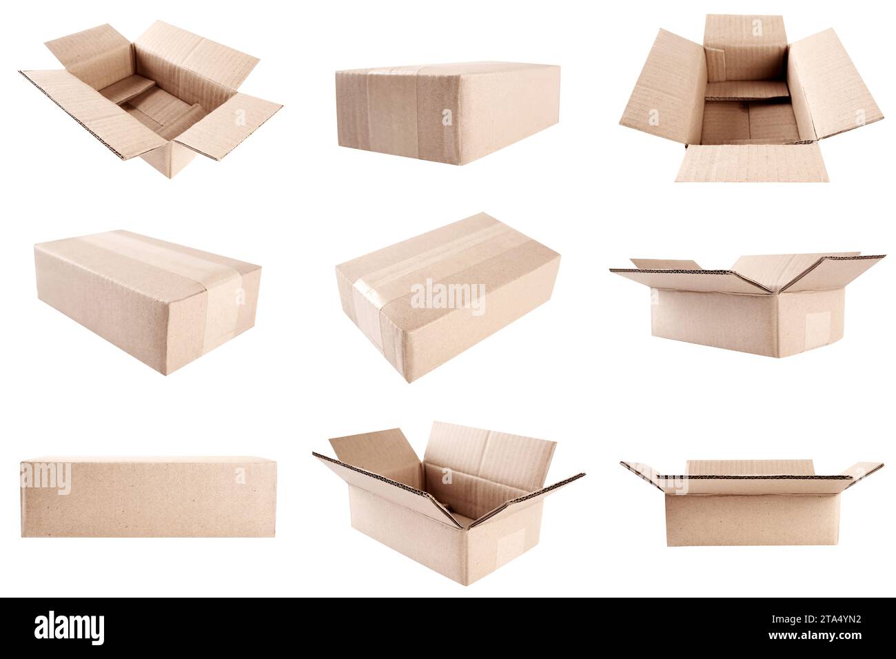 A set of cardboard boxes isolated over a white background. Length 20cm ...