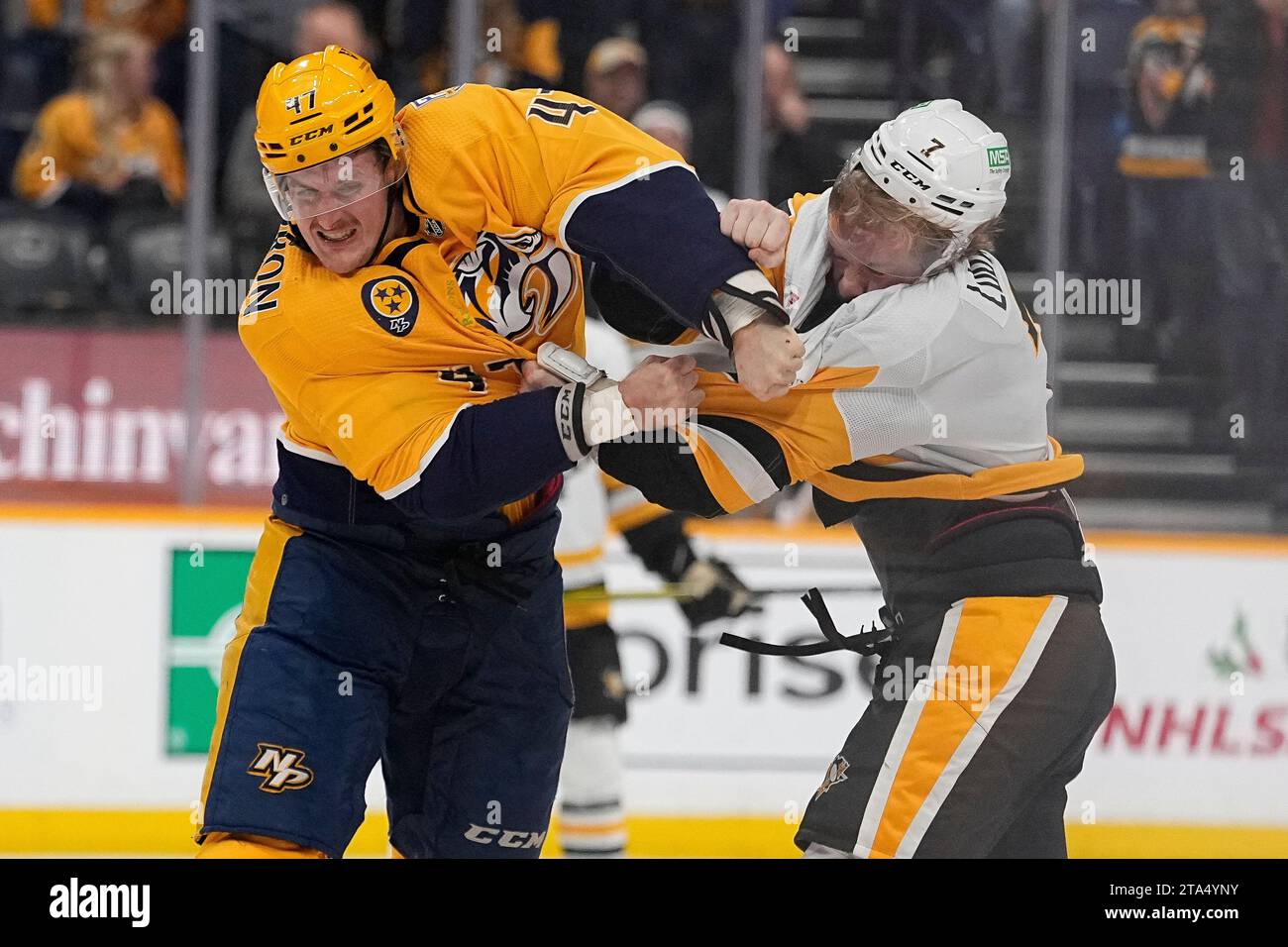 Nashville Predators right wing Michael McCarron (47) fights with ...