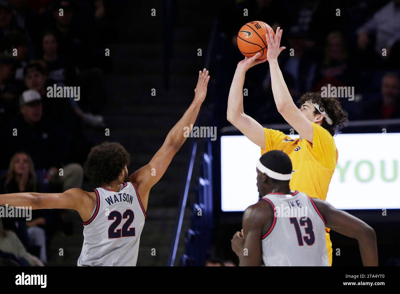 Cal State Bakersfield forward Ugnius Jarusevicius, right, shoots while ...