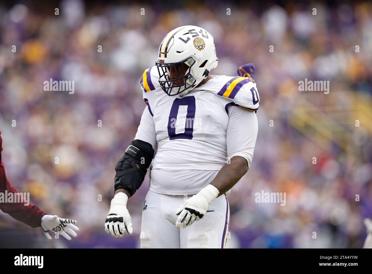 LSU defensive tackle Maason Smith (0) looks menacing during an NCAA ...