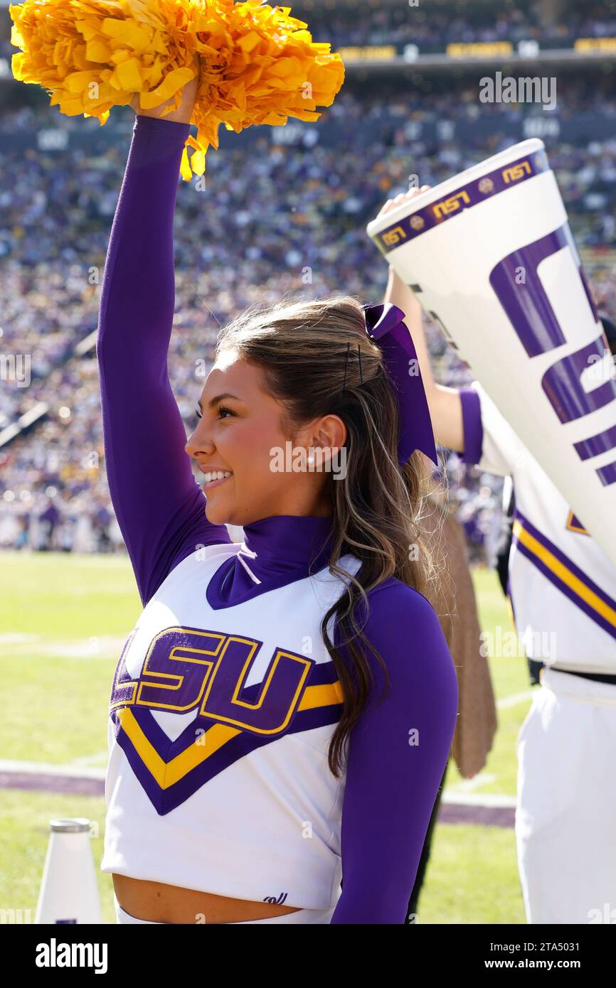 A LSU cheerleader during an NCAA college football game against Texas A ...