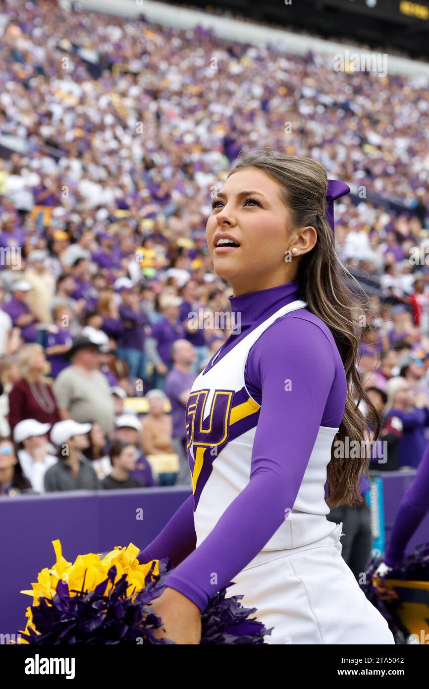 A LSU cheerleader during an NCAA college football game against Texas A ...