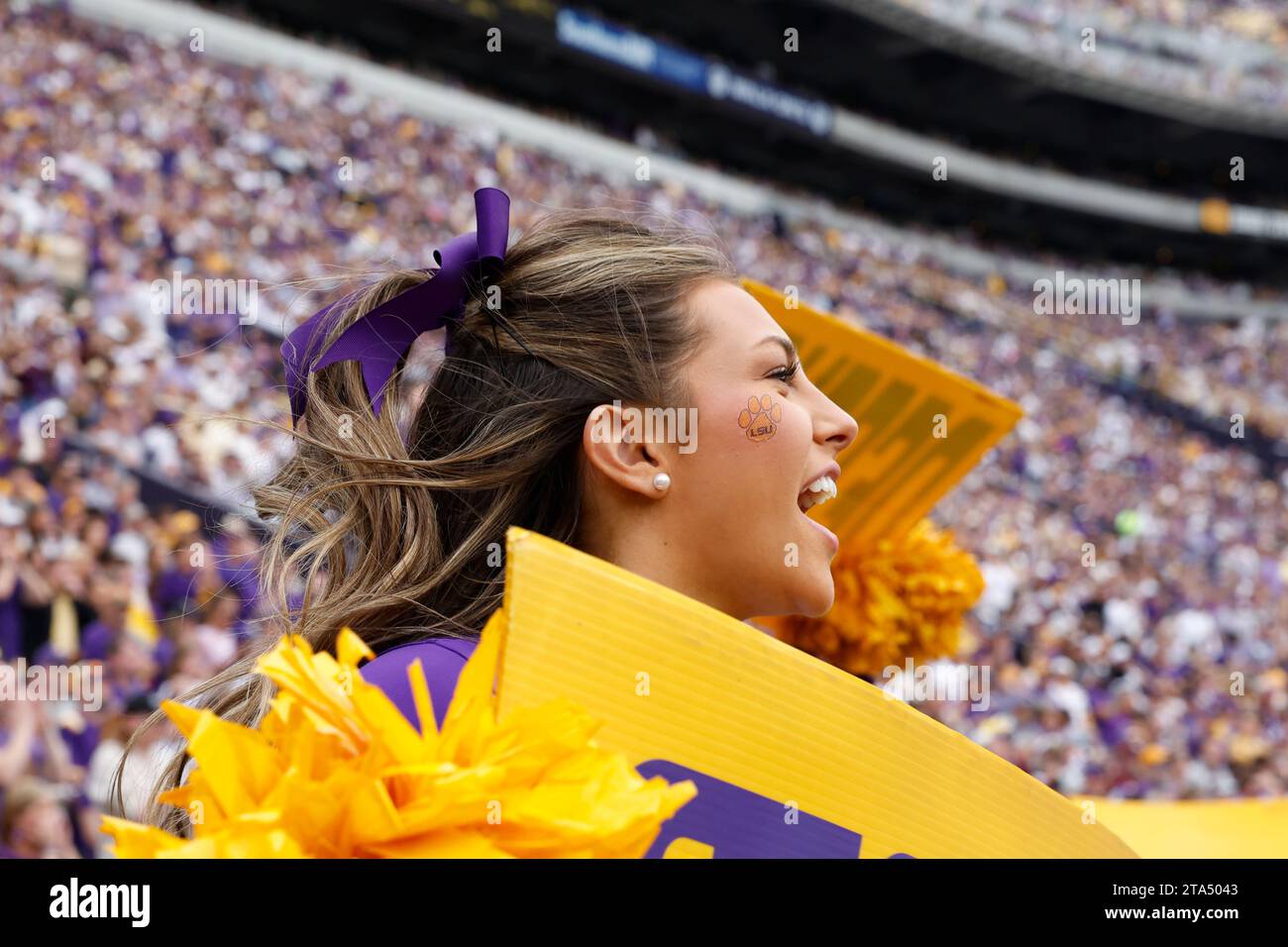 A LSU cheerleader during an NCAA college football game against Texas A ...