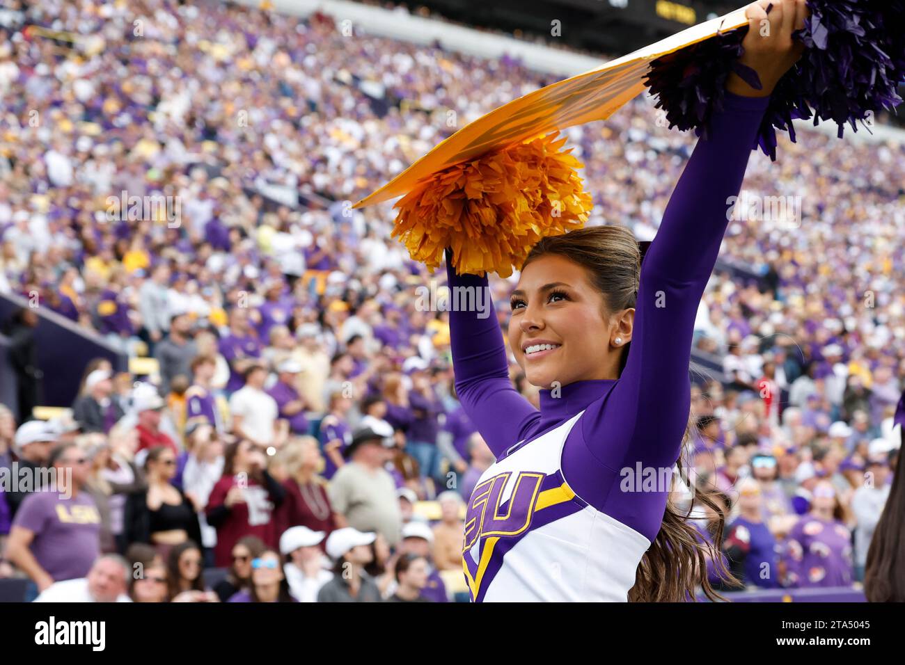 A LSU cheerleader during an NCAA college football game against Texas A ...